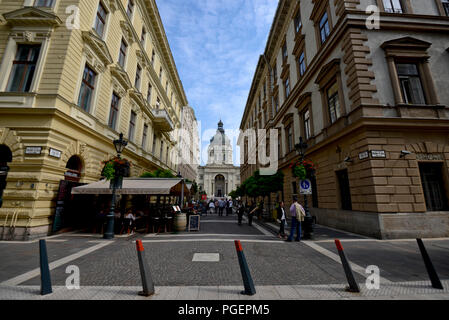 Budapest, Hungary. Zrinyi Utca street and Saint Stephen`s Basilica ...