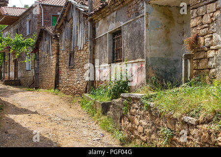 Lin, Albania- 27 June 2014: View of the fishing and leisure village of ...