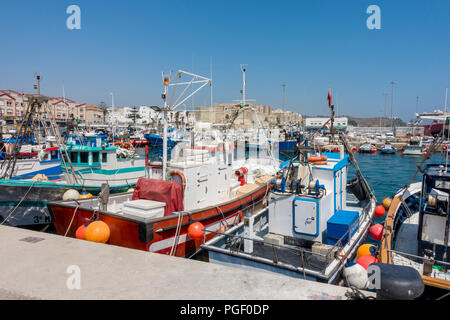 Tarifa Spain. Small fishing boats at the fishing port of Tarifa, Costa ...