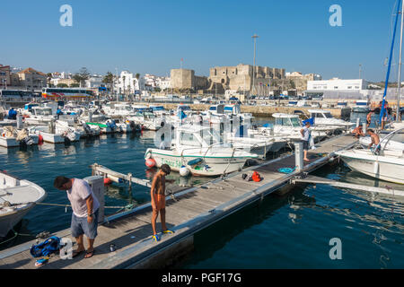 Sail boats and motorboats in Marina of Tarifa, leisure port, Ferry port ...