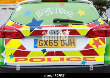 Police car in rainbow colours for Pride in London parade, UK. LGBT+ ...