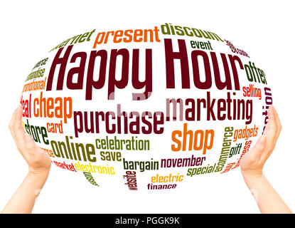 Happy Hour word cloud sphere concept on white background Stock Photo ...