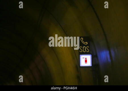 SOS telephone in a tunnel, emergency call in road traffic Stock Photo ...