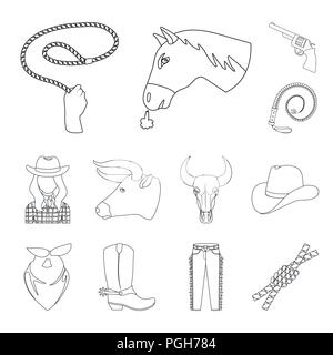 Rodeo, competition outline icons in set collection for design. Cowboy ...