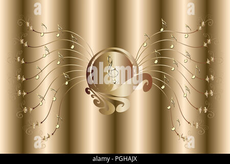 brown background with golden music notes and treble clef illustration ...