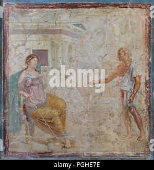 Daedalus present the artificial cow to Pasiphae. Roman fresco.1st ...