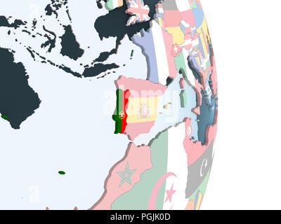 Portugal on bright political globe with embedded flag. 3D illustration ...