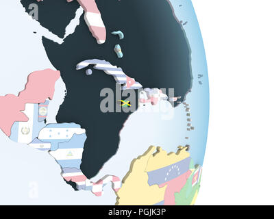 Jamaica on bright political globe with embedded flag. 3D illustration ...