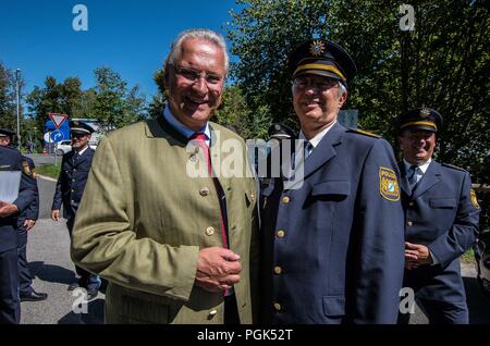 Sign with the logo of the Bavarian State Police, Landespolizei, Germany ...