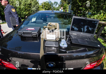 Sign with the logo of the Bavarian State Police, Landespolizei, Germany ...