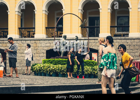 Aug 27, 2018, Macau: Crowd of Tourists in the city centre of Macau ...