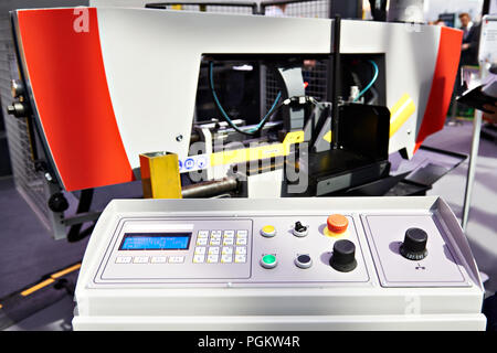 Control panel of the CNC automatic band saw stainless steel rod cutting ...