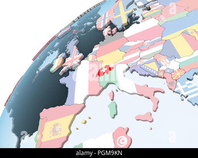 Switzerland on bright political globe with embedded flag. 3D ...