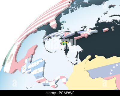 Jamaica on bright political globe with embedded flag. 3D illustration ...