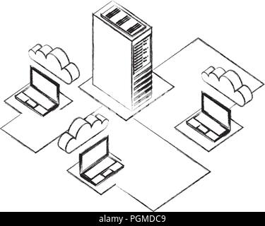 cloud computing laptops dataserver center transfer connection Stock ...