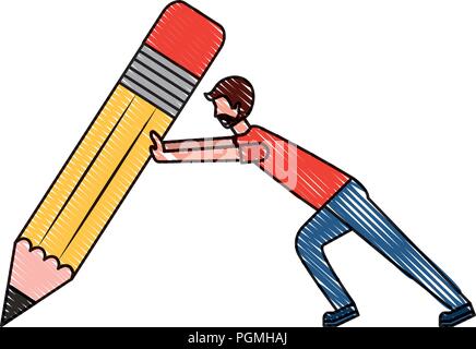 beard man pushing pencil creativity concept Stock Vector Image & Art ...