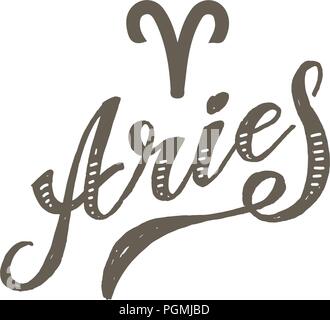 Aries lettering Calligraphy Brush Text horoscope Zodiac sign ...