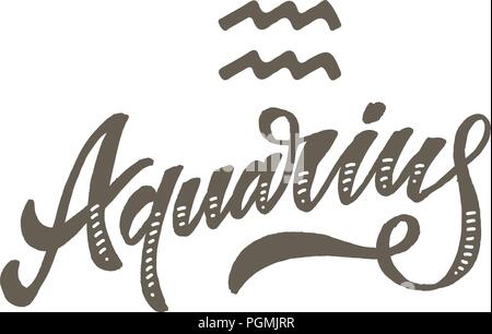 Aquarius lettering Calligraphy Brush Text horoscope Zodiac sign ...