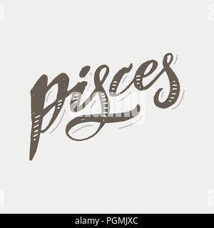 Pisces lettering Calligraphy Brush Text horoscope Zodiac sign ...