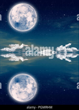 skyscape with starry night and a full moon Stock Photo - Alamy