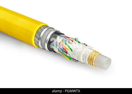 striped cross section armored cable isolated on white Stock Photo - Alamy