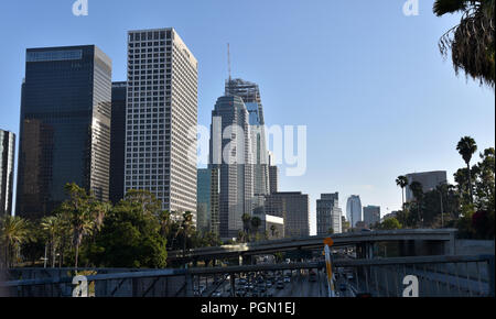 The Harbor Freeway running alongside downtown Los Angeles Stock Photo ...