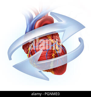 Blood heart circulation health symbol with red cells flowing through ...