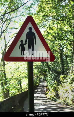 Road sign of adult and child holding hands warns of no pedestrian Stock ...