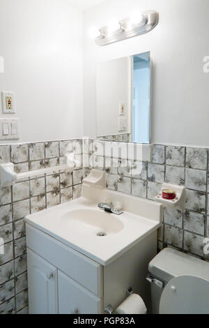 Small bathroom interior with vanity sink and mirror cabinet Stock Photo ...