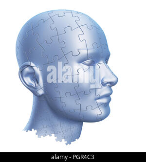Human head shaped jigsaw puzzle while a piece is missing and we see ...