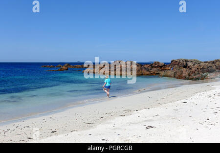 White sandy beach on the Monach Islands in the Outer Hebrides on a ...