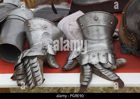 Parts of ancient knight's armor.A medieval concept.Metallic texture ...