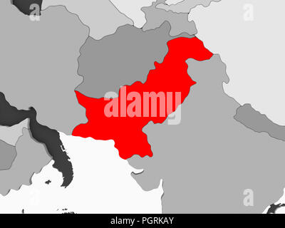 Pakistan in red on grey political map. 3D illustration Stock Photo - Alamy