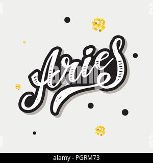 Aries lettering Calligraphy Brush Text horoscope Zodiac sign ...