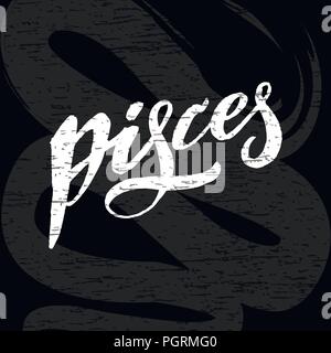 Pisces lettering Calligraphy Brush Text horoscope Zodiac sign ...