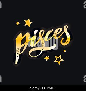 Pisces lettering Calligraphy Brush Text horoscope Zodiac sign ...
