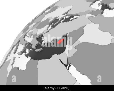 Cyprus in red on grey political map with transparent oceans. 3D ...