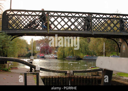 Jesus Lock Footbridge over River Cam Cambridge England drone aerial ...