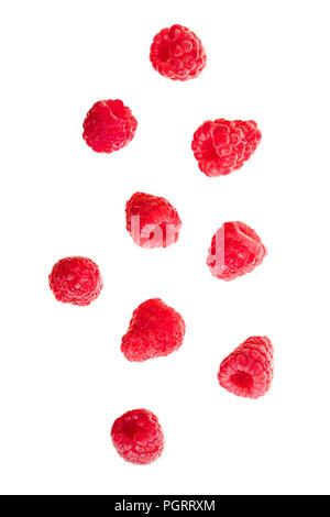 Falling raspberries isolated on white background Stock Photo - Alamy