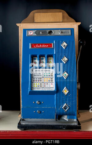 Blue pre-decimal Mechanical slot machines; Antique vintage classic ...