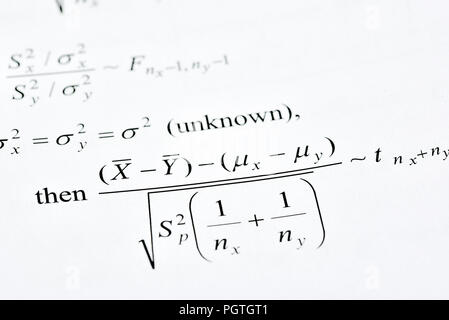 Isolated table of random numbers and formula on white paper background ...
