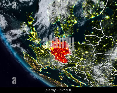 Germany from space at night with visible country borders. 3D ...