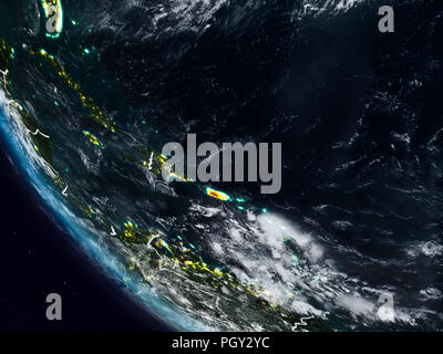 Satellite view of Puerto Rico from space at night. Beautifully detailed ...