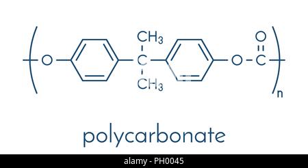 Polycarbonate (PC) plastic, chemical structure. Made from phosgene and ...