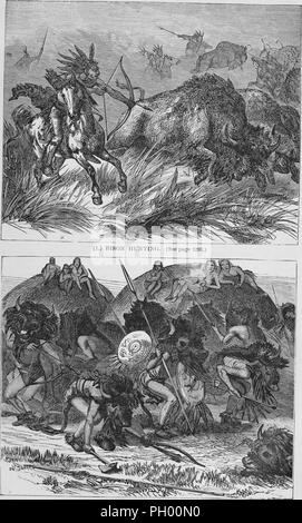 Two First Nations men with hunting equipment spears and boomerangs ...