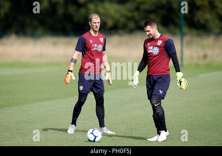 Burnley goalkeepers Joe Hart (left) and Tom Heaton, during the training ...
