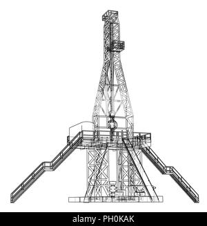 Oil rig. Vector rendering of 3d. Wire-frame style Stock Vector Image ...