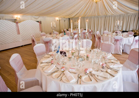 Tables and venue all set for the wedding breakfast prior to the guests ...