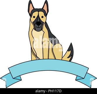 decorative ribbon with cute german shepherd dog icon over white ...