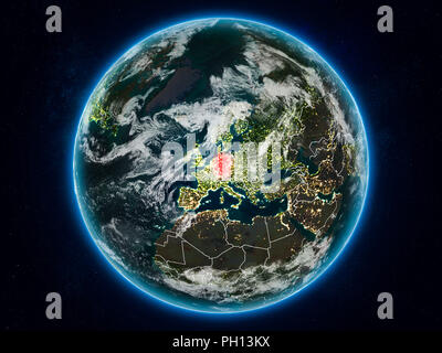 Germany from space at night with visible country borders. 3D ...